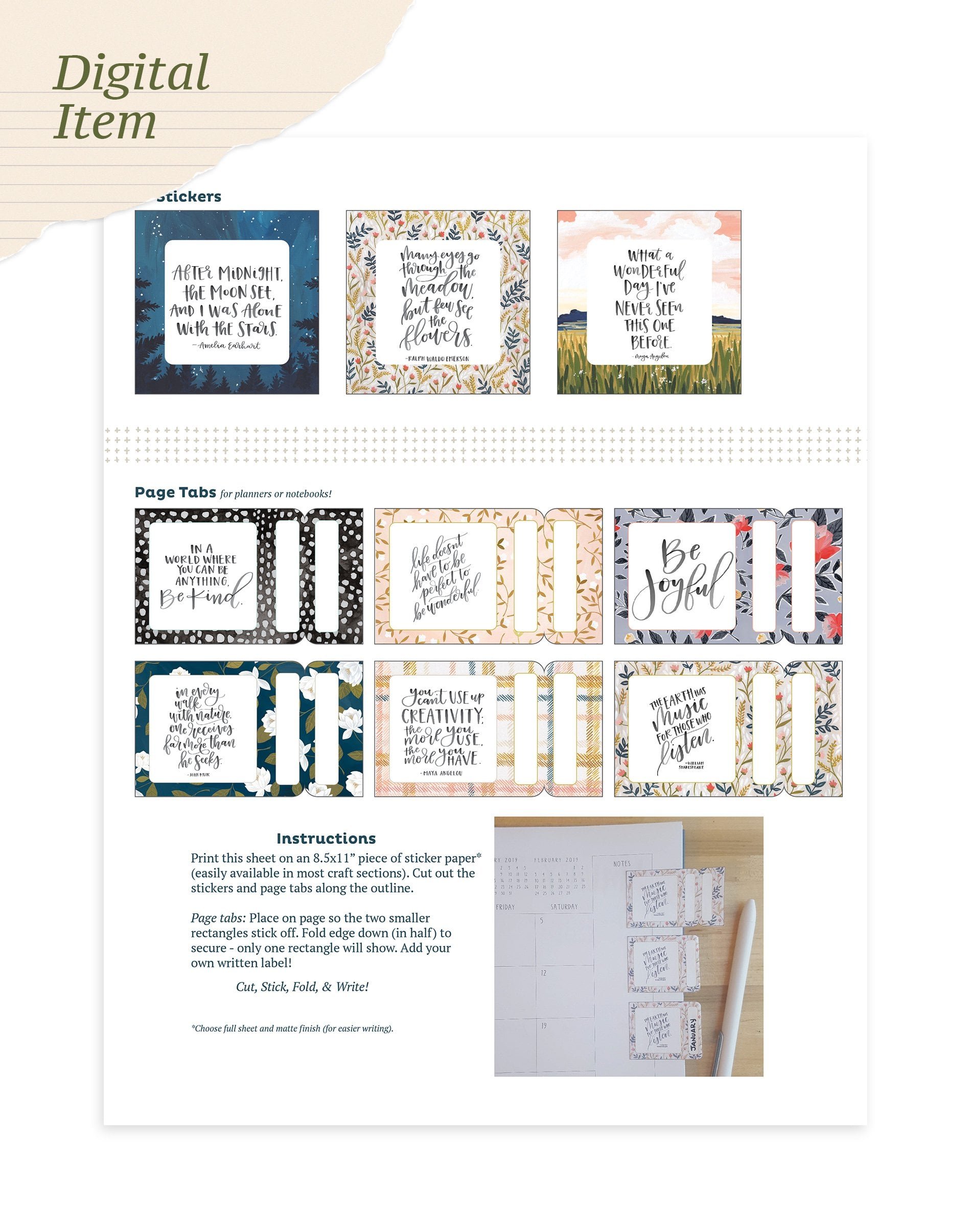 Digital Printable Page Tab Stickers - 1canoe2