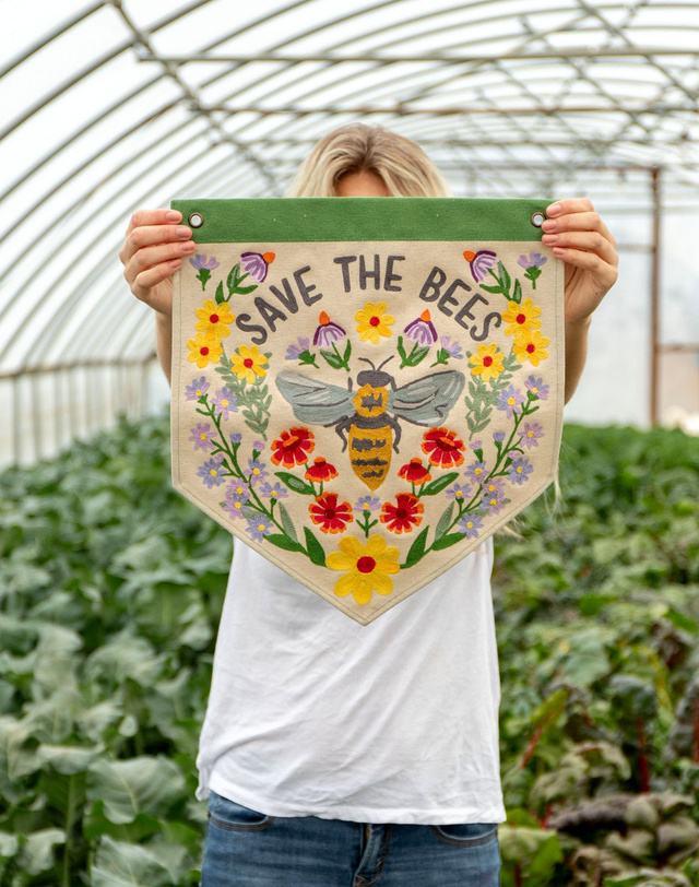 Save The Bees Embroidered Canvas Banner - 1canoe2