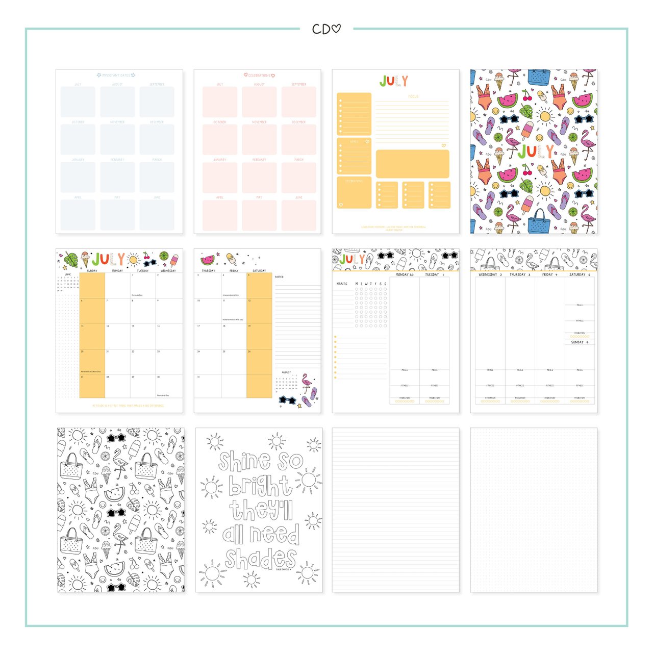 Happy Daisy Teacher Planner July Pages Digital - Callie Danielle Shop