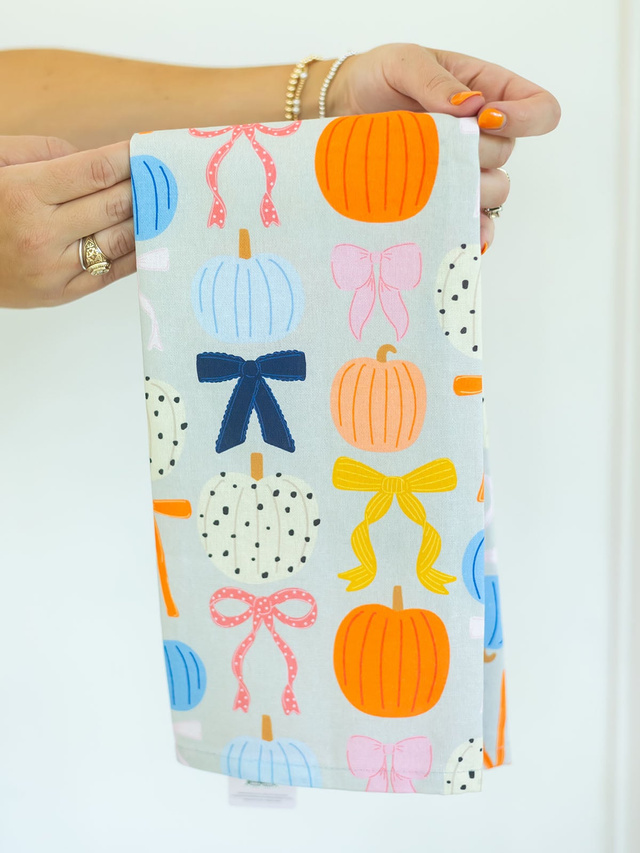 Fall Pumpkins & Coquette Bows Tea Towel - Callie Danielle Shop