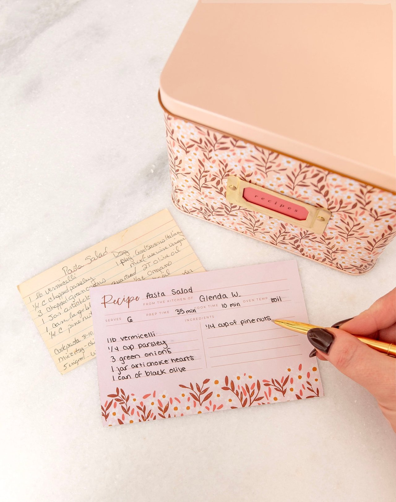 Pink Daisy Tin Recipe Box - 1canoe2